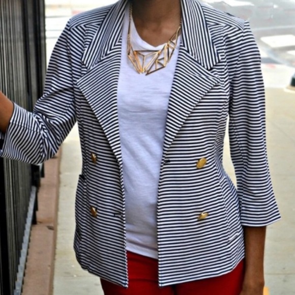 CAbi | Jackets & Coats | Cabi Nautical Striped Navy Blazer Size Medium ...